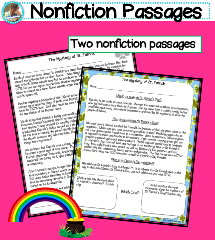 St. Patrick: NonfictionText Passages, Printables, & Semantic Gradient ...