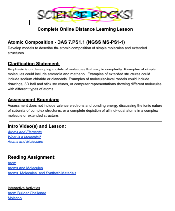 Complete Online Distance Learning Atomic Composition 7.PS1.1, MS-PS1-1 ...