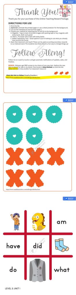 VIPKid Level 3 Sight Word Tic Tac Toe Reward Set | Made By Teachers