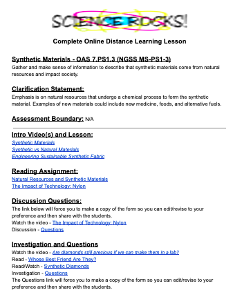 Complete Online Distance Learning Synthetic Materials 7.PS1.3, MS-PS1-3 ...