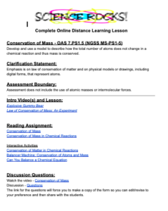 Complete Online Distance Learning Conservation of Mass 7.PS1.5, MS-PS1 ...