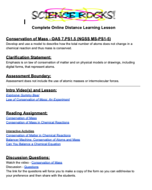 Complete Online Distance Learning Conservation of Mass 7.PS1.5, MS-PS1 ...