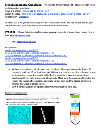 Complete Online Distance Learning Conservation of Mass 7.PS1.5, MS-PS1 ...