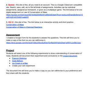Complete Online Distance Learning Conservation of Mass 7.PS1.5, MS-PS1 ...