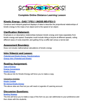Complete Online Distance Learning Kinetic Energy 7.PS3.1, MS-PS3-1 ...