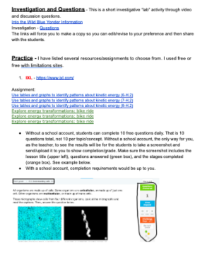 Complete Online Distance Learning Kinetic Energy 7.PS3.1, MS-PS3-1 ...
