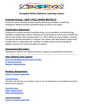 Complete Online Distance Learning Potential Energy 7.PS3.2, MS-PS3-2 ...