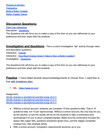 Complete Online Distance Learning Potential Energy 7.PS3.2, MS-PS3-2 ...