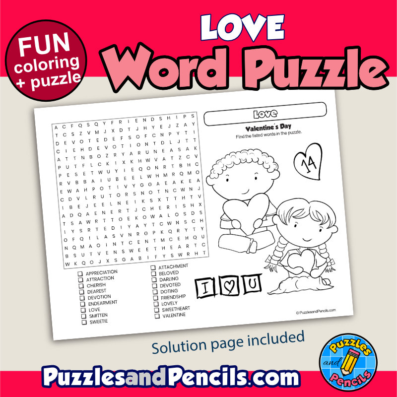 Love Word Search Puzzle Activity | Valentine's Day Wordsearch | Made By ...