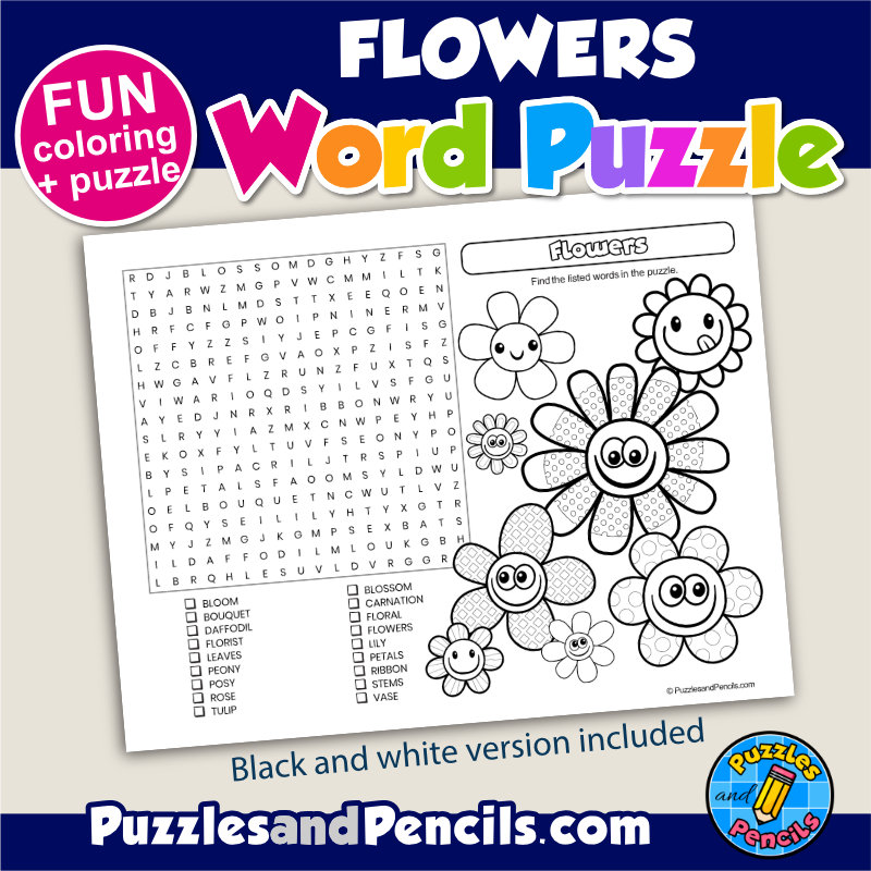 Flowers Word Search Puzzle Activity | Valentine's Day Wordsearch | Made ...