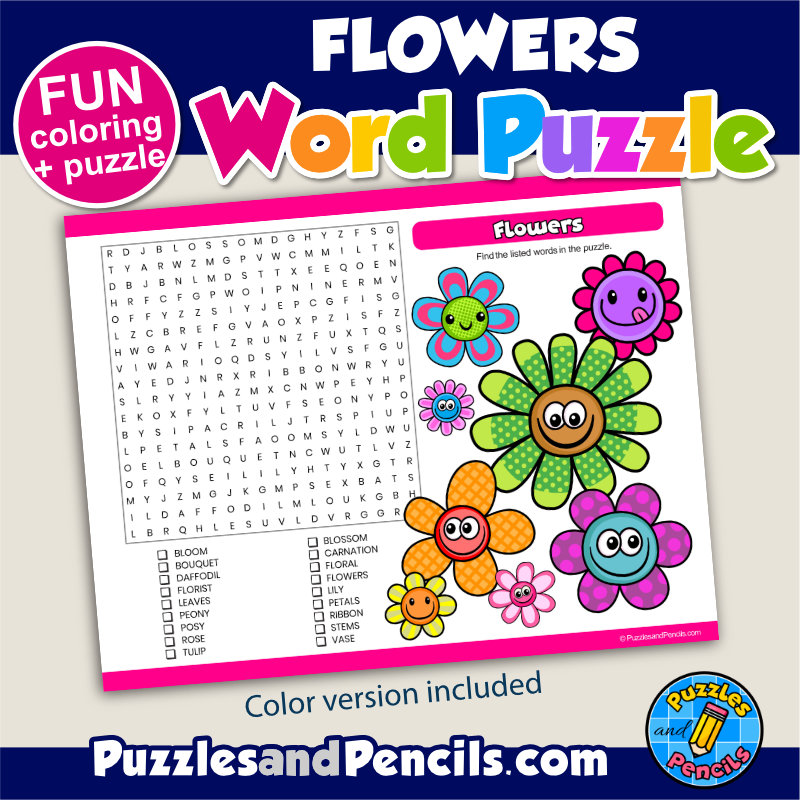Flowers Word Search Puzzle Activity | Valentine's Day Wordsearch | Made ...