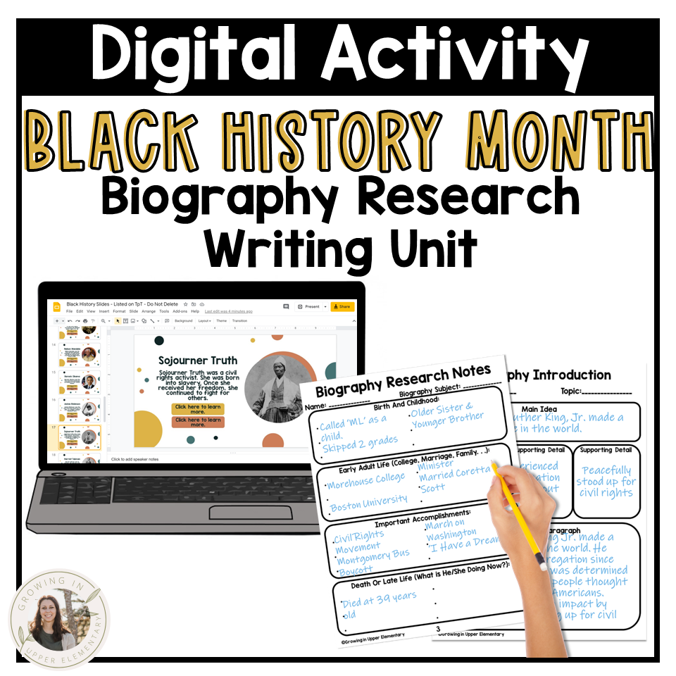 Black History Month Research Digital Activity + Biography Writing Unit ...