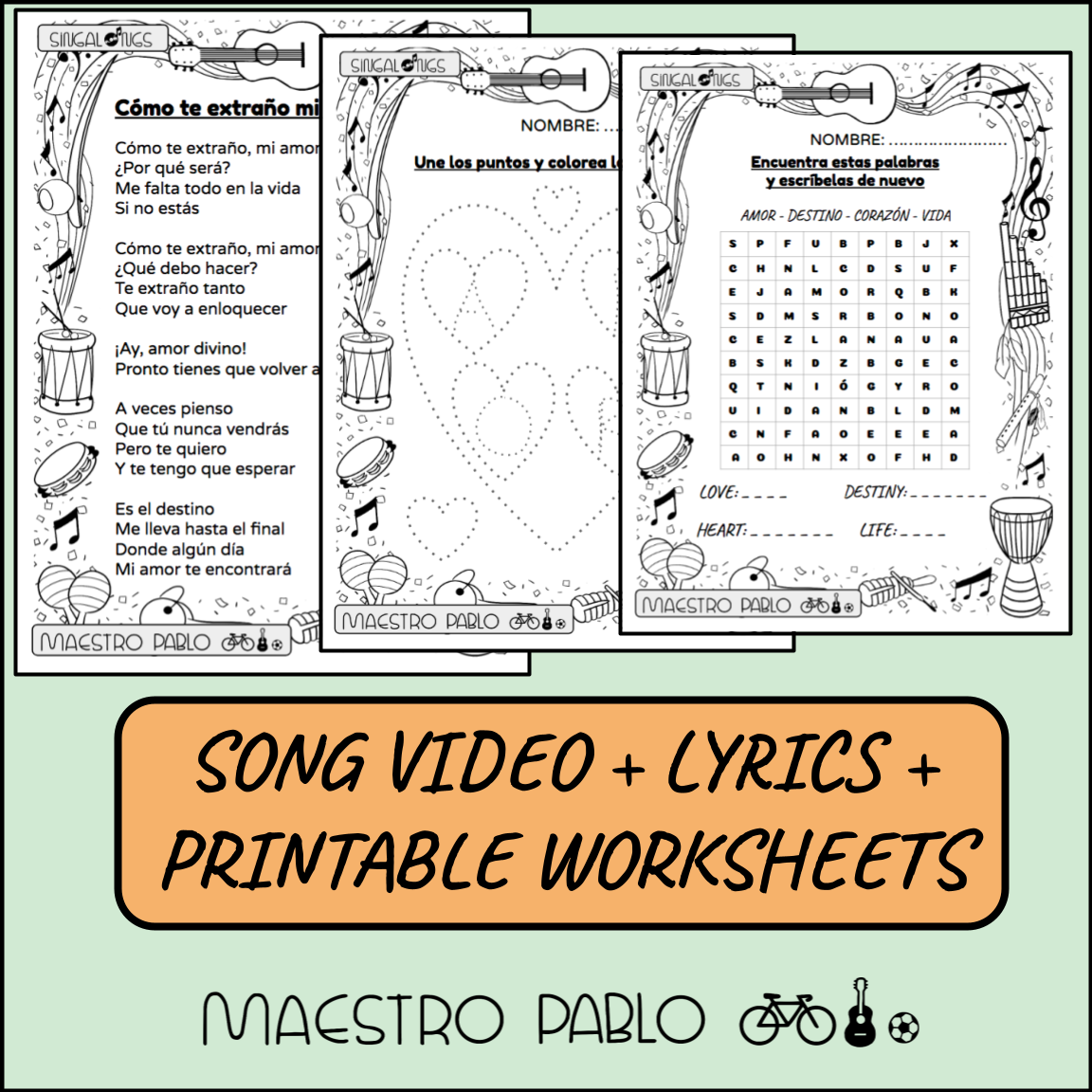 Cómo te extraño mi amor Valentine's Day Sing Along Video / Printable ...