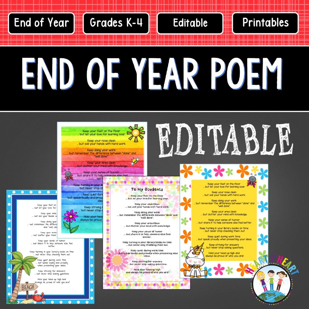 End of the Year Poem to My Students with 8 Different Designs {Editable ...