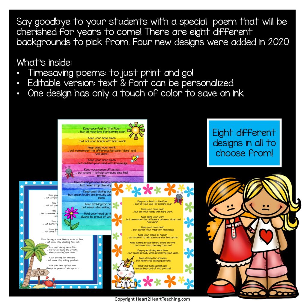 End of the Year Poem to My Students with 8 Different Designs {Editable ...