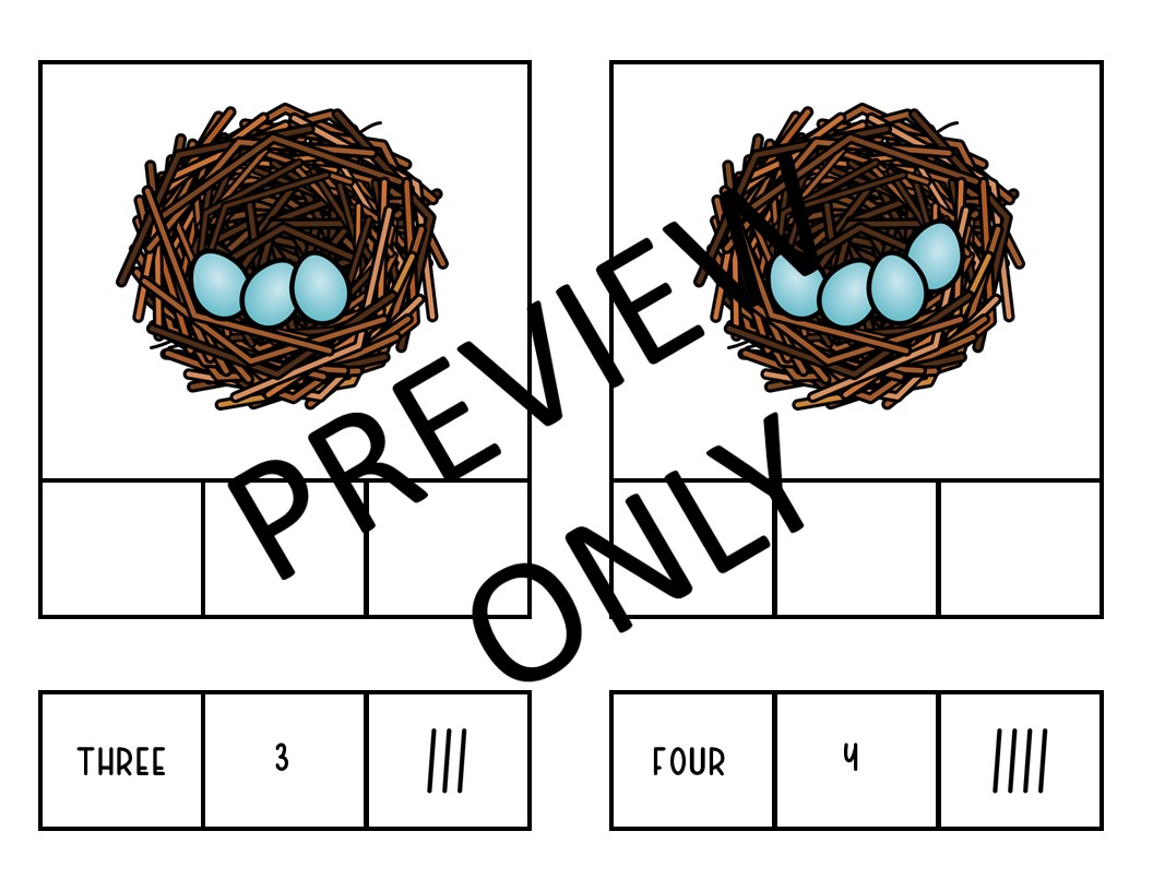 Counting and Tallies Labeling Cards- Eggs and Nests Hands-On Practice ...