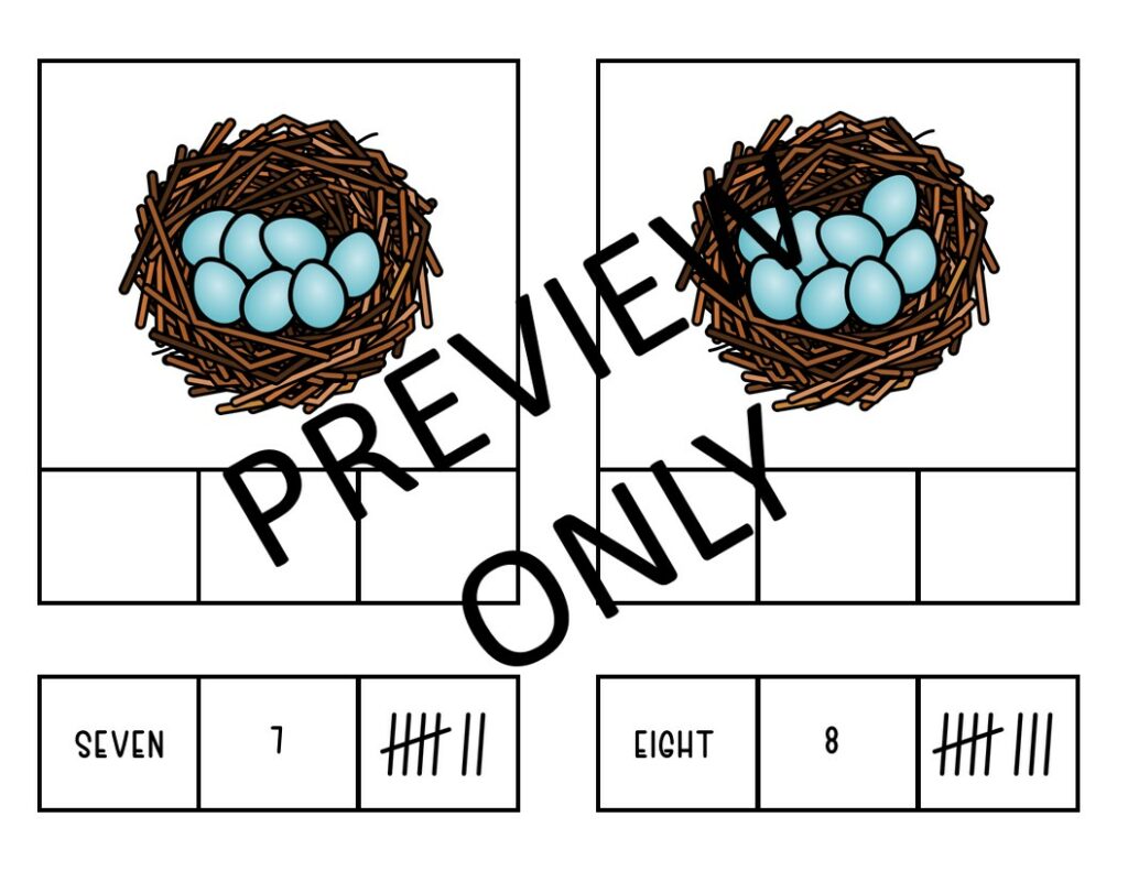 Counting and Tallies Labeling Cards- Eggs and Nests Hands-On Practice ...