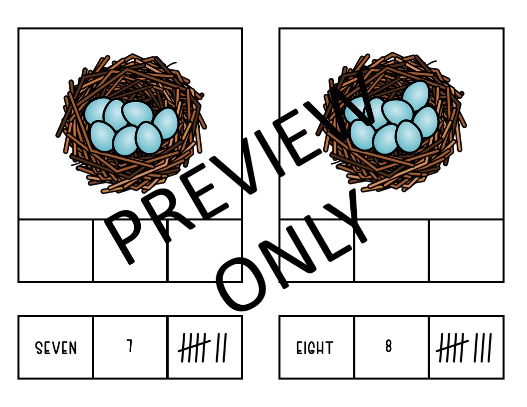 Counting and Tallies Labeling Cards- Eggs and Nests Hands-On Practice ...