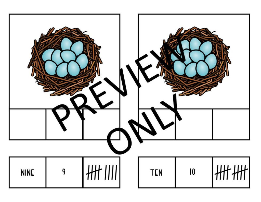 Counting and Tallies Labeling Cards- Eggs and Nests Hands-On Practice ...