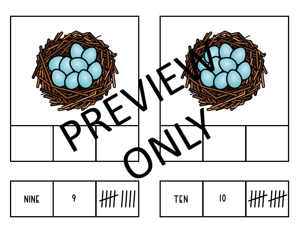 Counting and Tallies Labeling Cards- Eggs and Nests Hands-On Practice ...