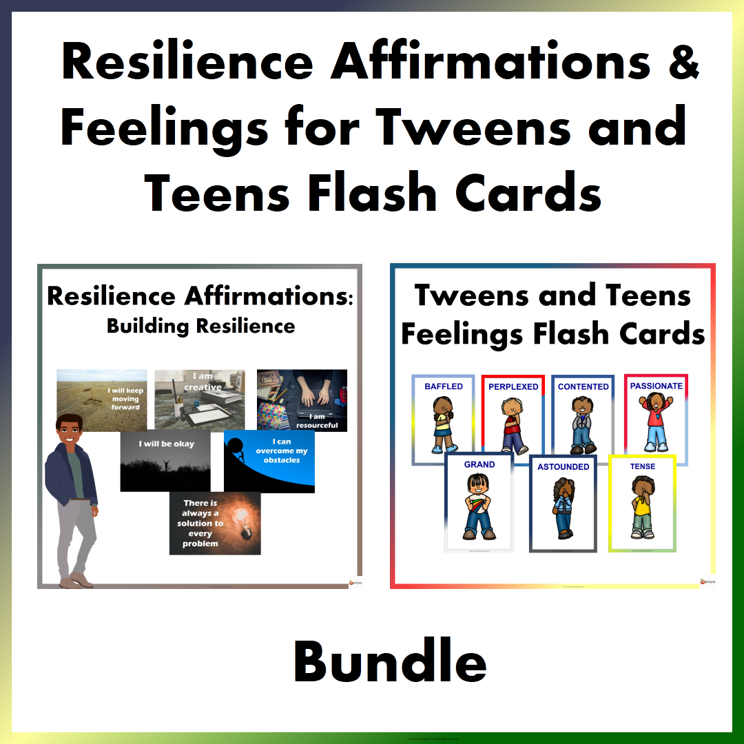 Resilience Affirmations and Tweens & Teens Feelings Flash Cards Bundle ...
