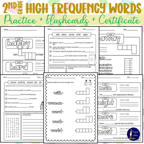 2nd Grade High Frequency Words Practice with Flashcards and Certificate ...