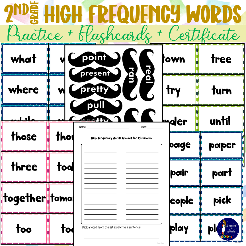 2nd Grade High Frequency Words Practice with Flashcards and Certificate ...
