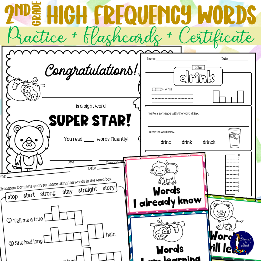 2nd Grade High Frequency Words Practice with Flashcards and Certificate ...