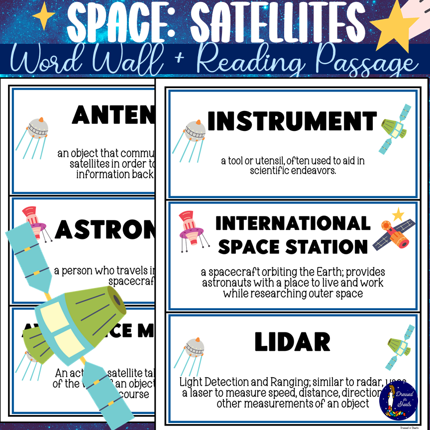 Space: Satellites Word Wall Vocabulary and Reading Passage | Made By ...
