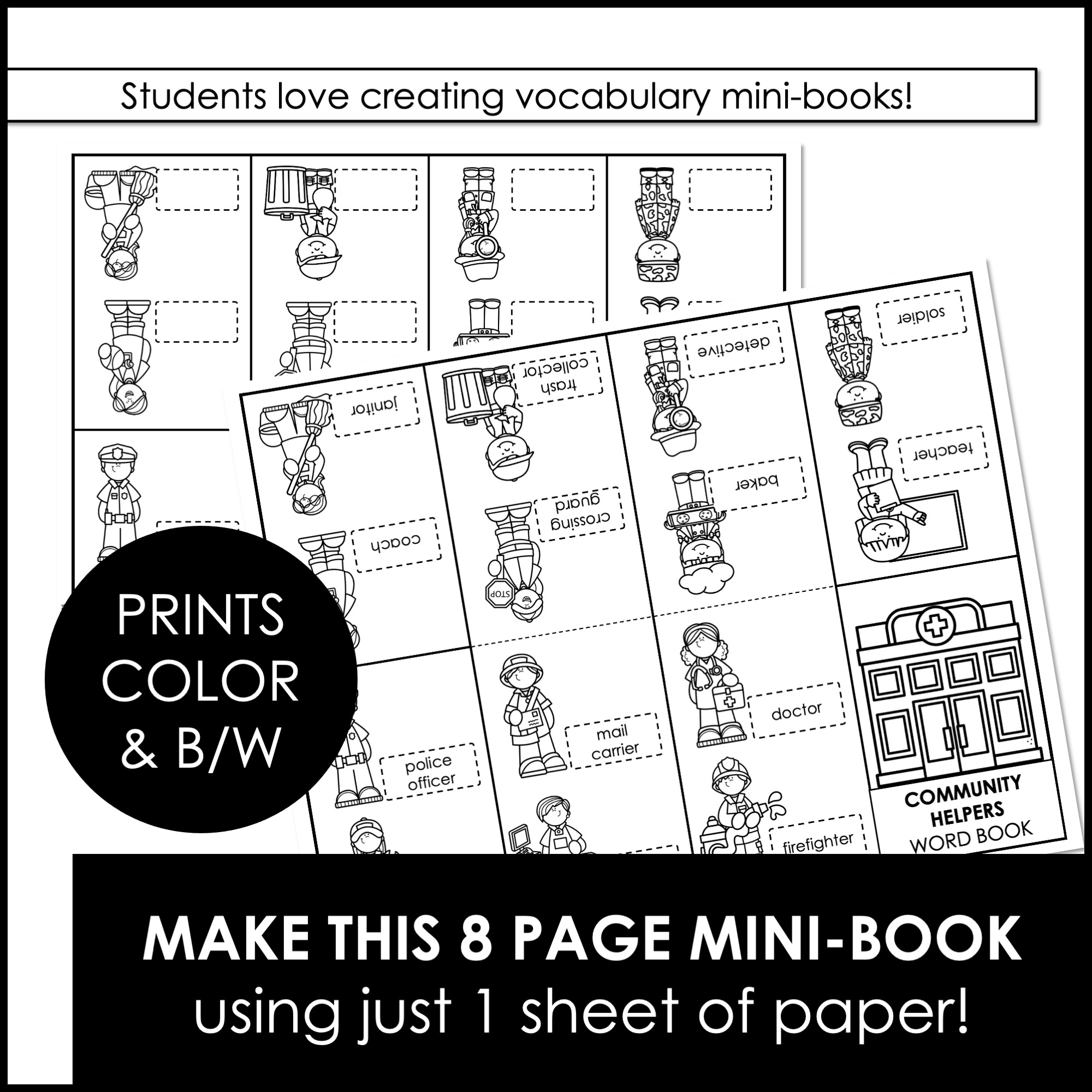 Community Helpers Vocabulary Mini-Book | Jobs & Occupations Picture ...