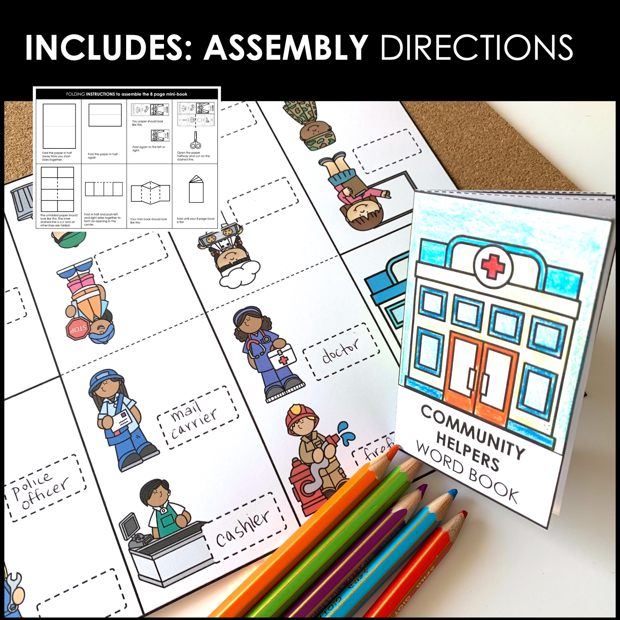 Community Helpers Vocabulary Mini-Book | Jobs & Occupations Picture ...