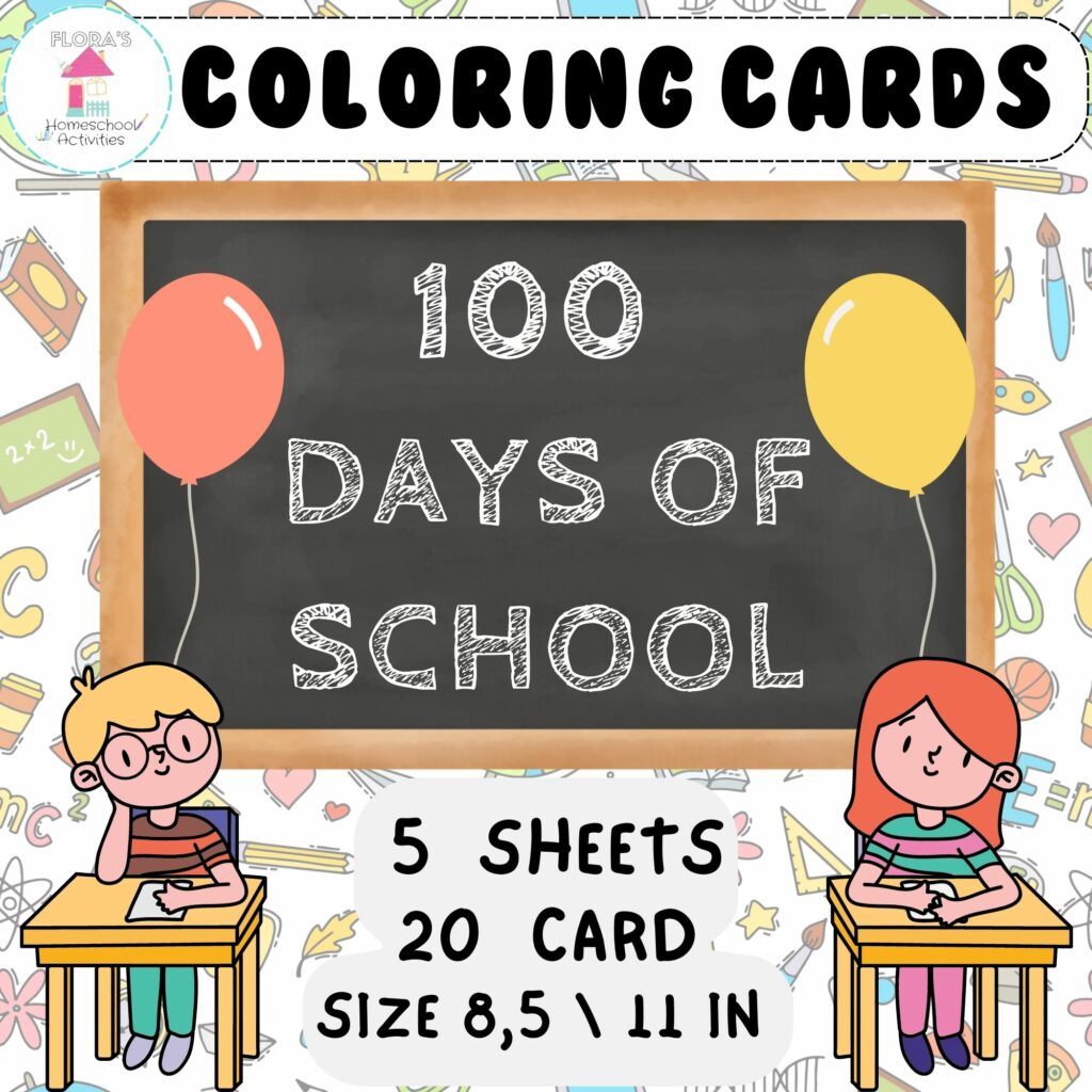 100 Days of School Activities | Printables Coloring Cards | NO PREP ...