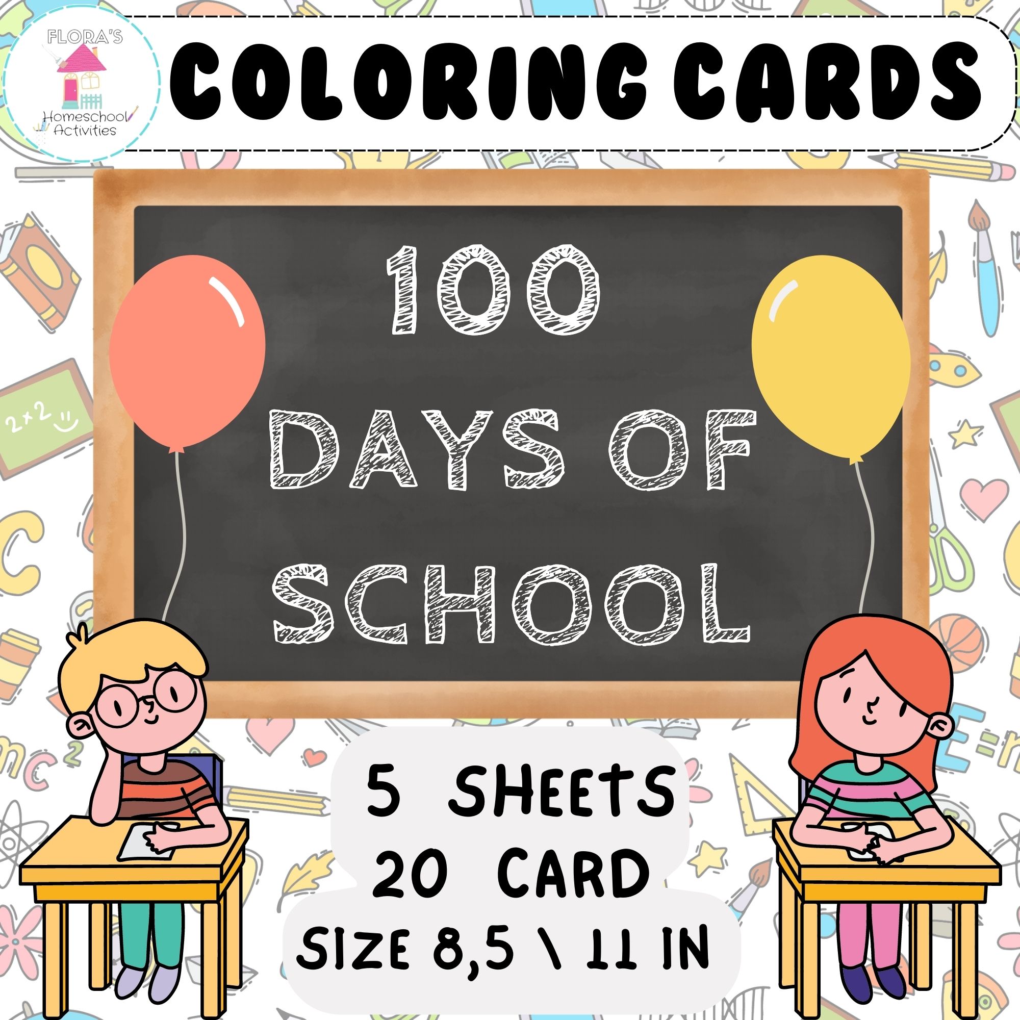 100 Days of School Activities | Printables Coloring Cards | NO PREP ...