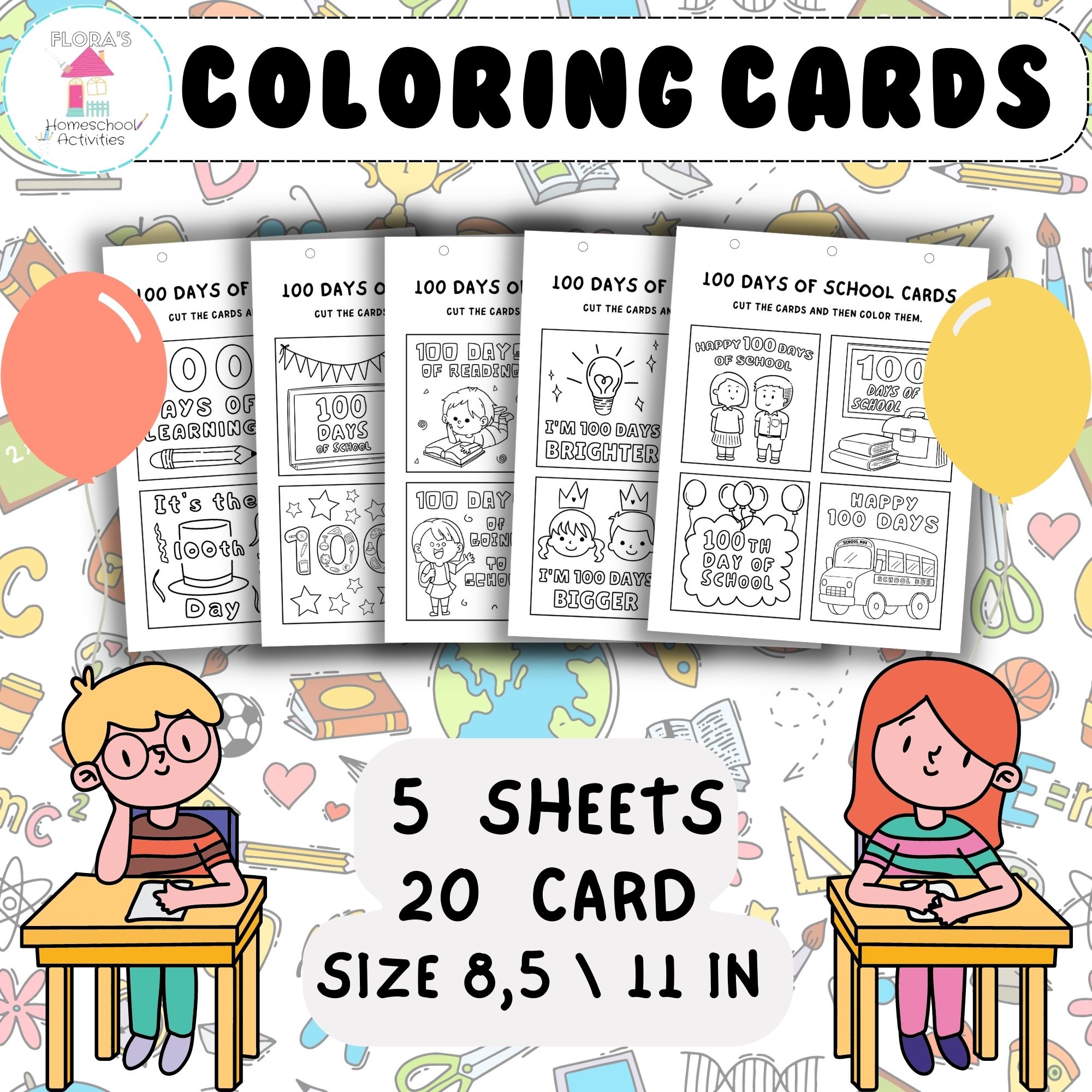 100 Days of School Activities | Printables Coloring Cards | NO PREP ...