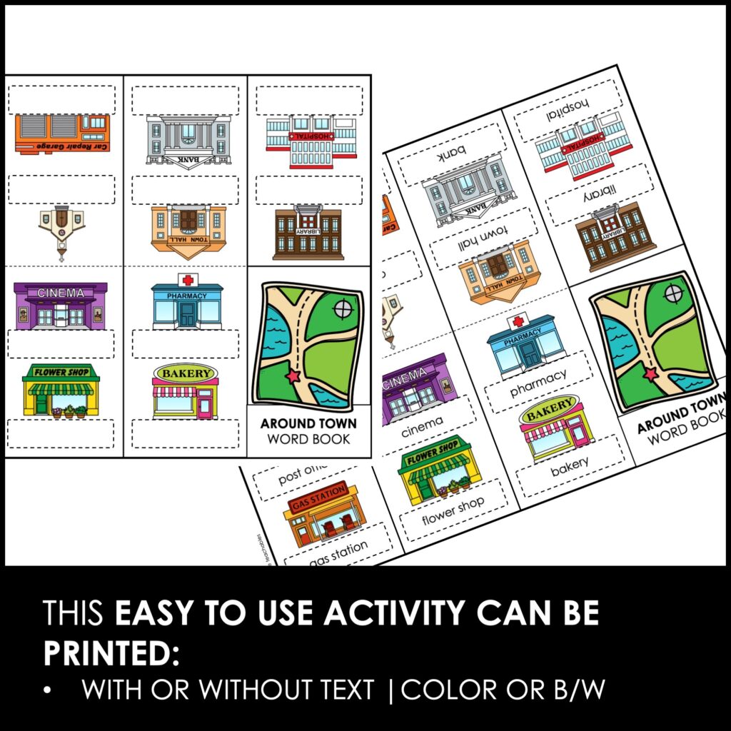Places & Buildings in a Town or City Vocabulary Building Mini-Book ...