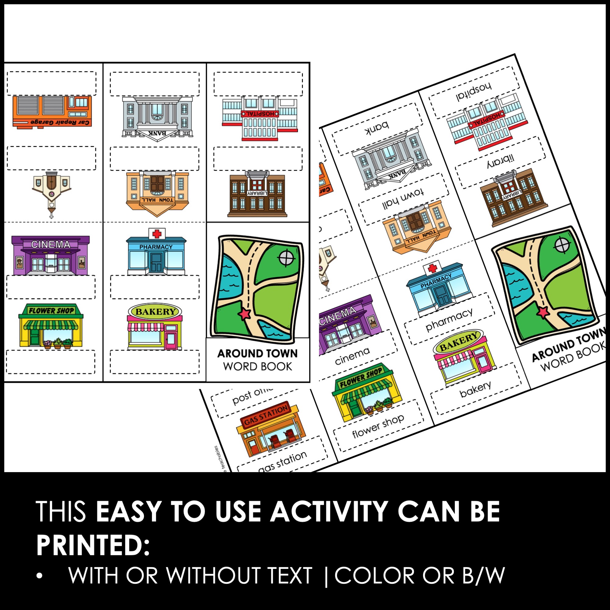 Places & Buildings in a Town or City Vocabulary Building Mini-Book ...