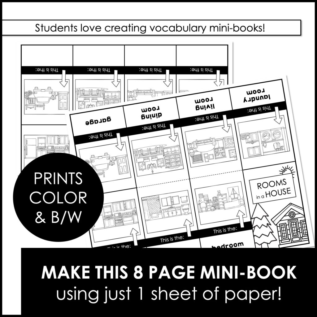 Rooms in a House Vocabulary Building Mini-Book | Picture Dictionary ...