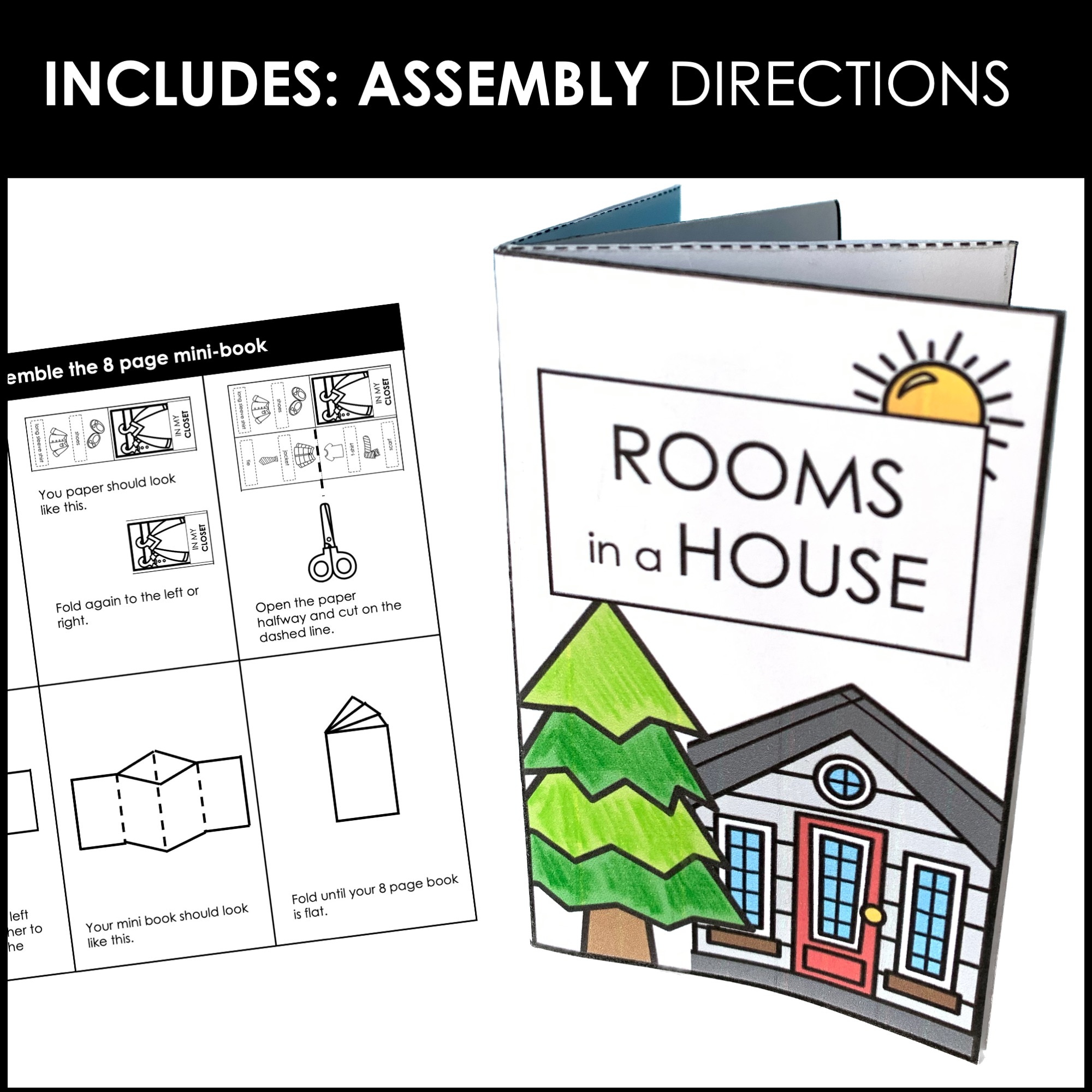 Rooms in a House Vocabulary Building Mini-Book | Picture Dictionary ...