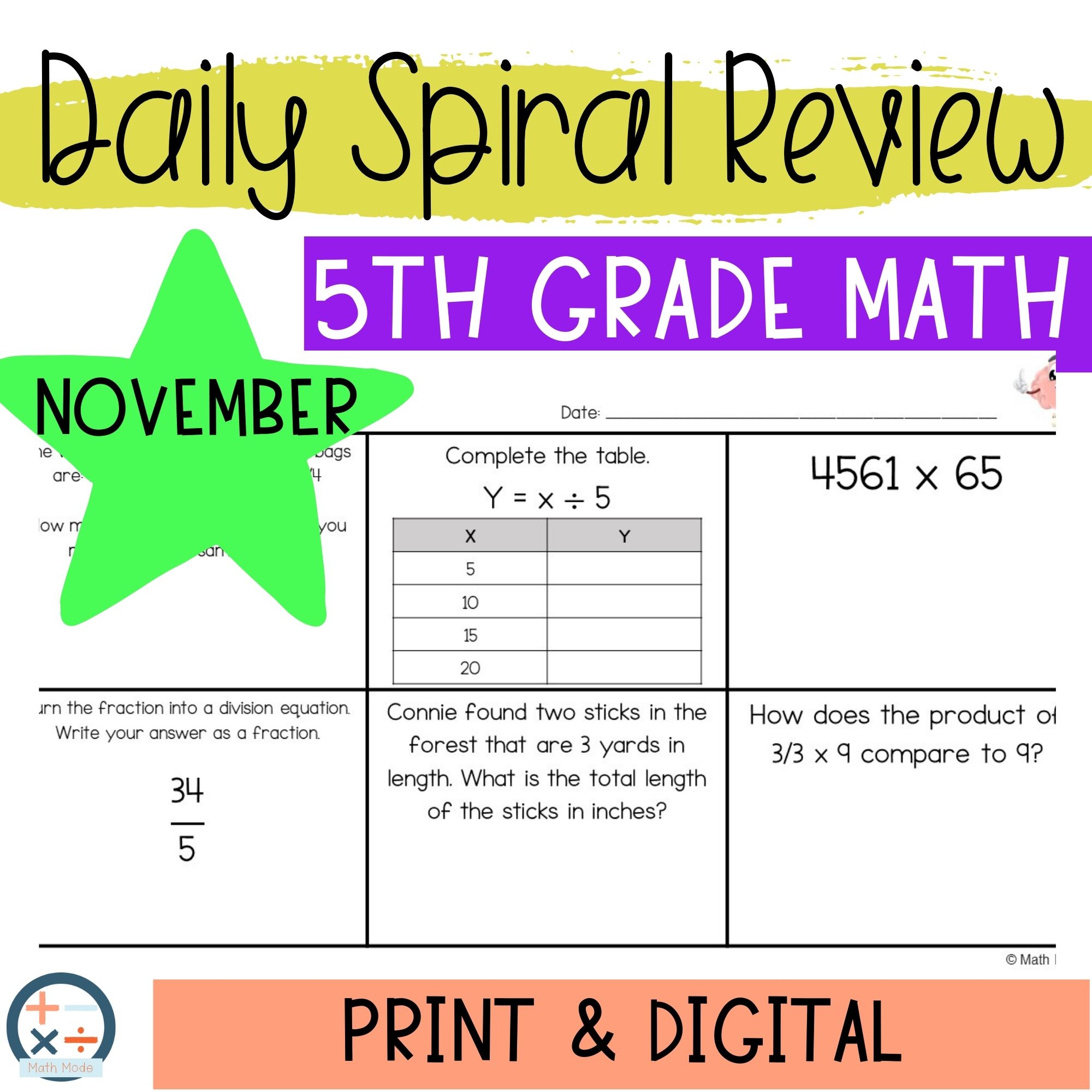 Grade 4 Math Daily Spiral Review for Math Homework or Math Morning Work ...