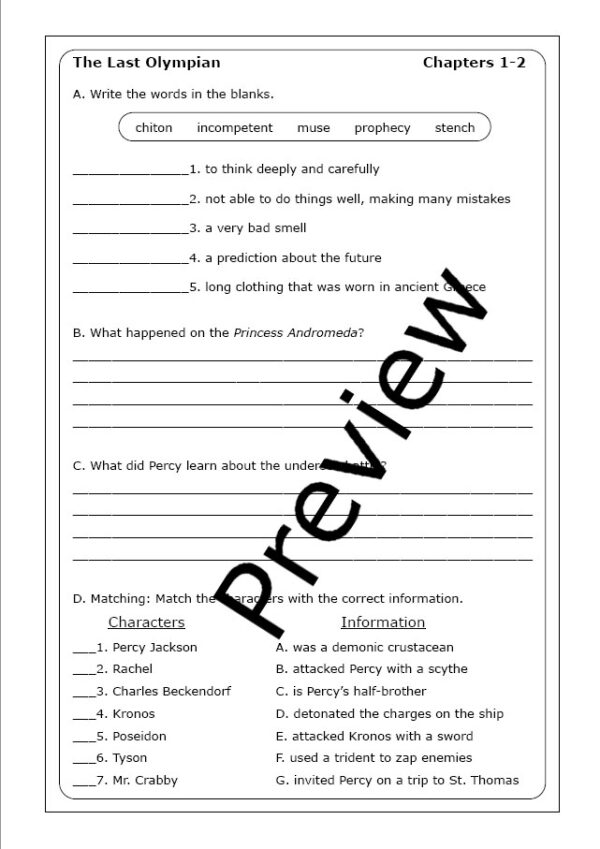 Rick Riordan "The Last Olympian" worksheets | Made By Teachers