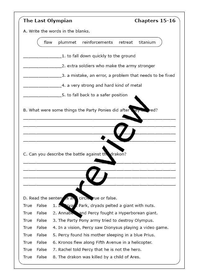 Rick Riordan "The Last Olympian" worksheets | Made By Teachers