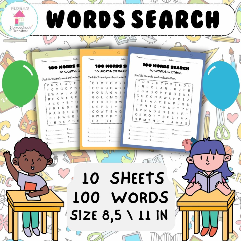100th Day of School Activities | 100 Words Search | Vocabulary No PREP ...