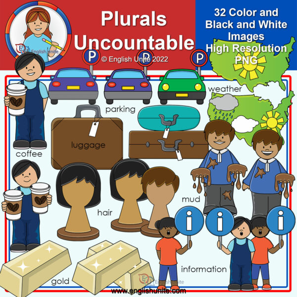 Clip Art - Plurals 8 (Uncountable Nouns) | Made By Teachers