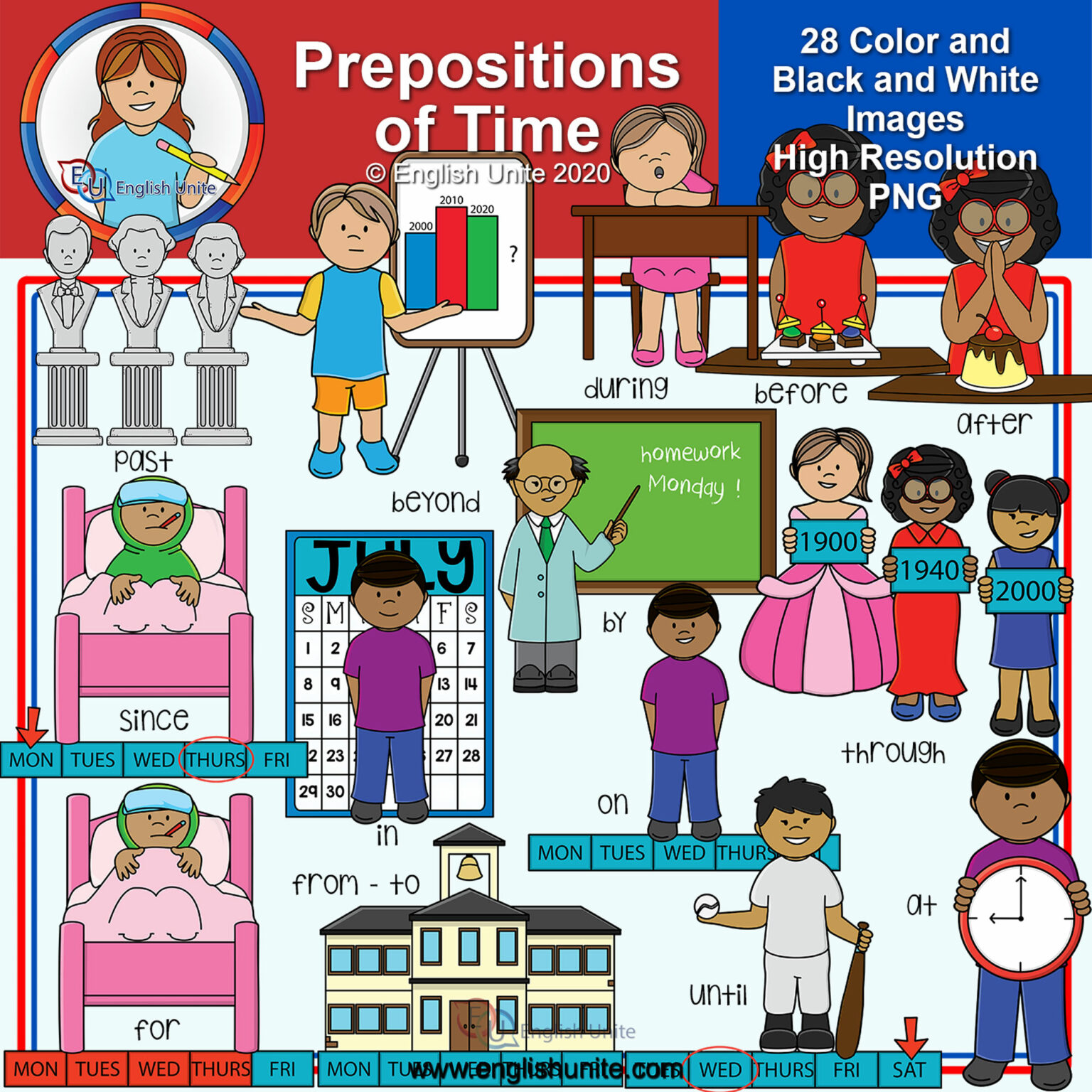 Clip Art - Prepositions of Time | Made By Teachers