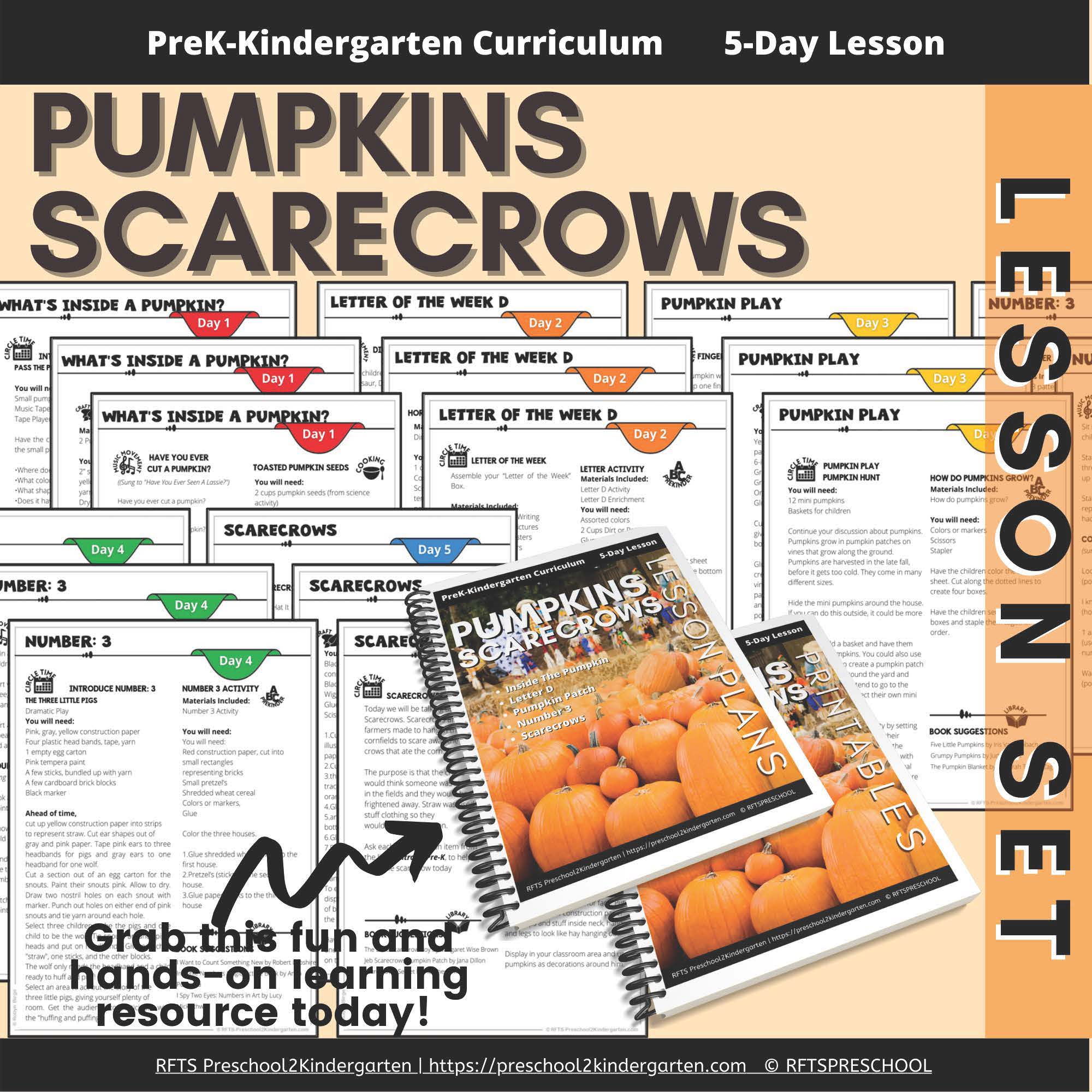 PUMPKIN SCARECROW CURRICULUM | LESSONS AND PRINTABLES | MATH LITERACY ...