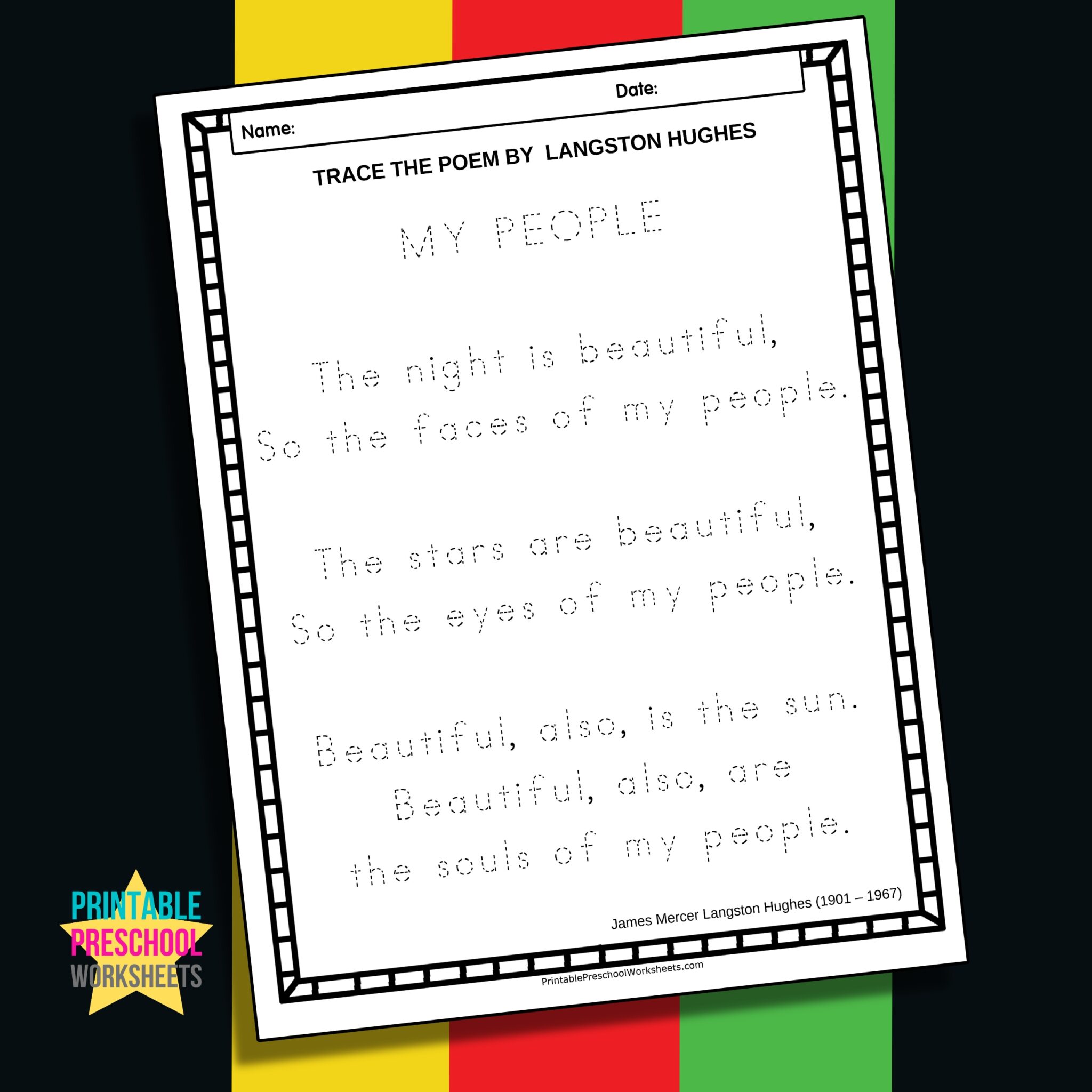 'My People' by Langston Hughes tracing worksheet for Black History ...
