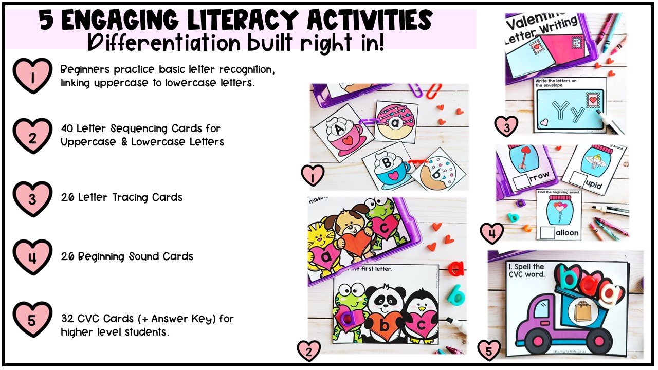 Kindergarten Literacy Centers l Valentine's Day Task Cards | Made By ...