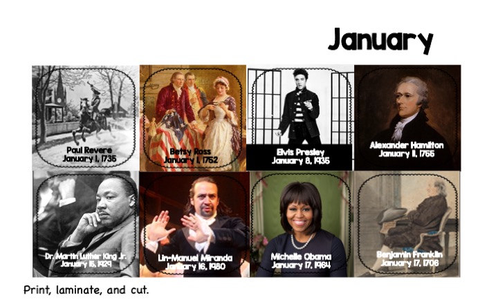 CLASSROOM DECOR History Themed Classroom Calendar - January Biographies ...