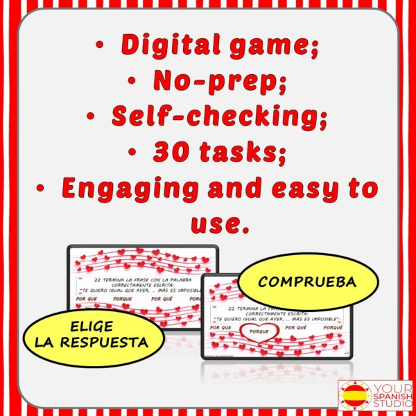 Valentine´s Day Spanish spelling no prep game La acentuación quiz ...