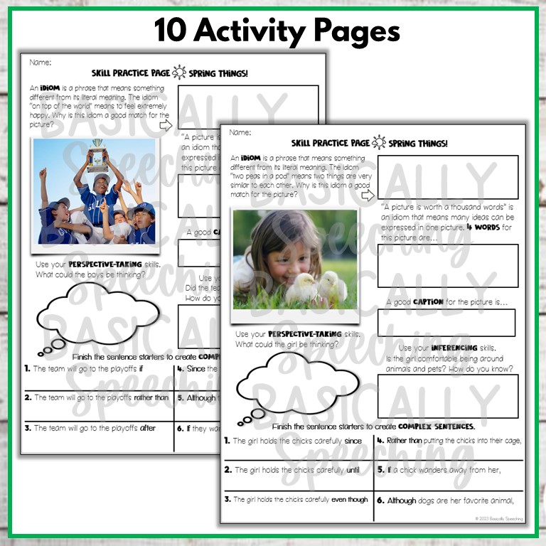 Activity for Mixed Speech Therapy Groups Multiple Skill Pages SPRING ...